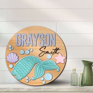 Custom Mermaid Under the Sea Kid 3D Wood Nursery Name Sign Personalized ...