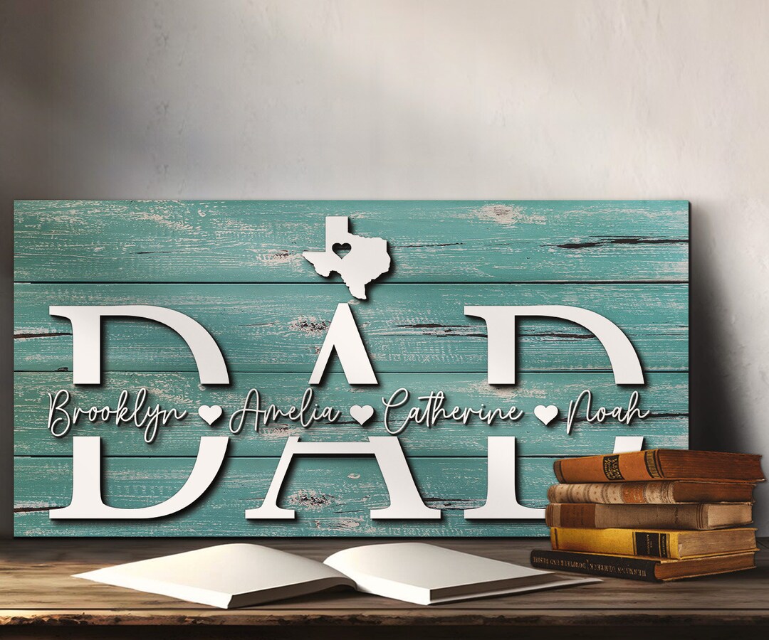Custom Texas Map Heart Dad Kid Name Wood Sign Personalized Woodence ...