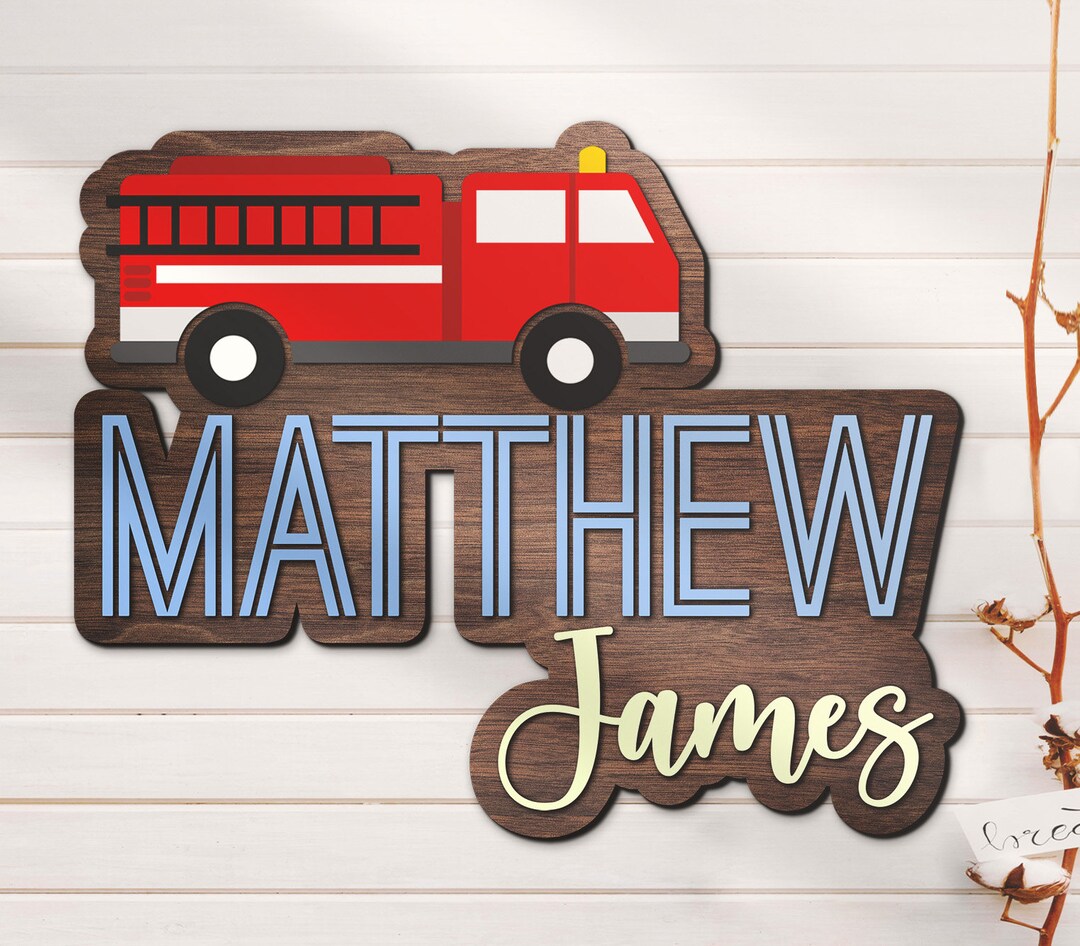 Custom Firetruck Firefighter Wooden Nursery Name Sign Personalized Fire ...