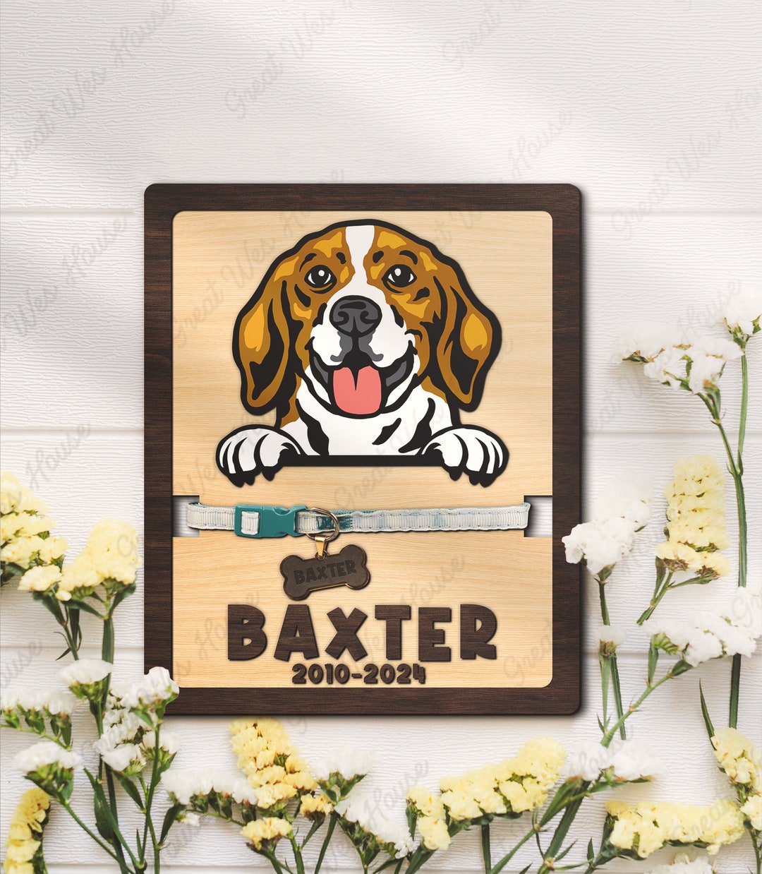 Custom Beagle Dog Pet Memorial Collar Sign, Dog Lover Gift, Engraved ...