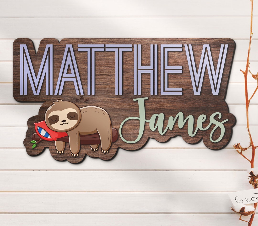 Custom Cute Sloth 3D Wooden Nursery Name Sign Personalized Funny Wood ...