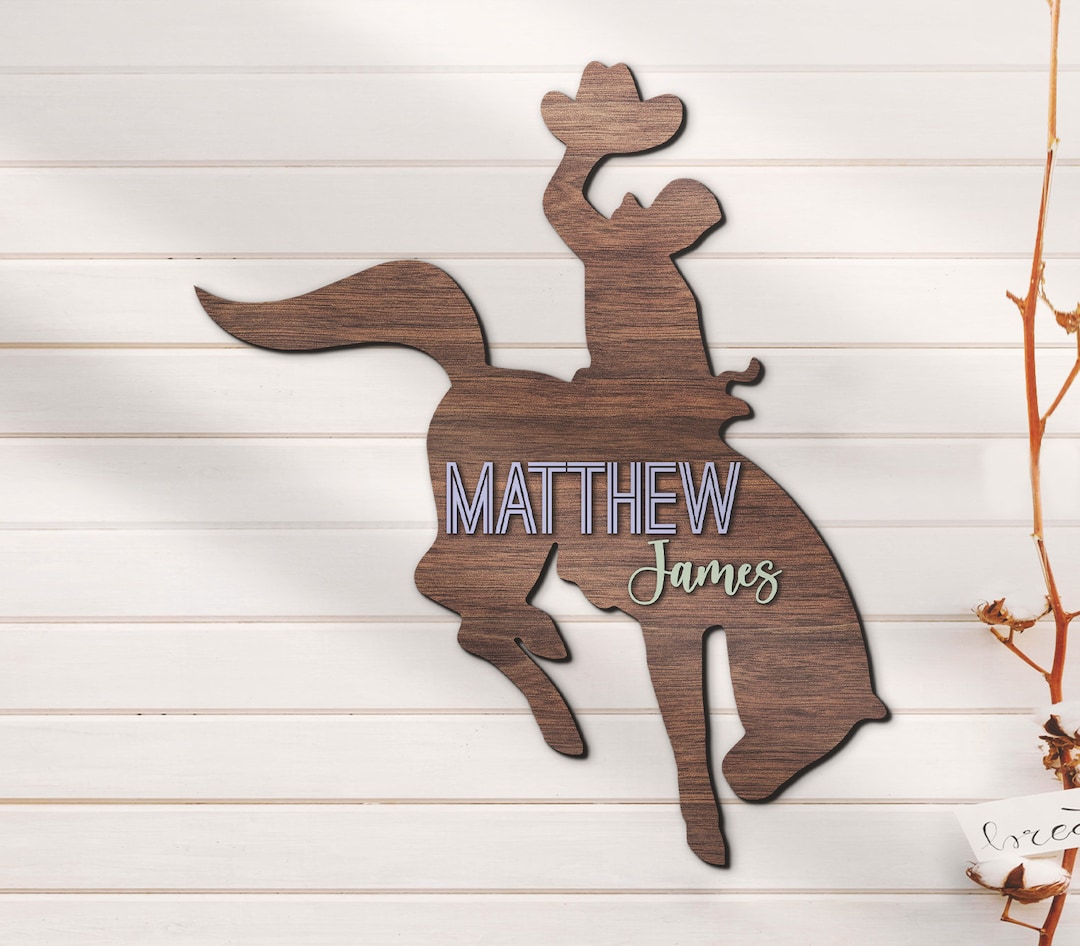 Custom Cute Cowboy Riding Horse Wood Nursery Name Sign Personalized ...