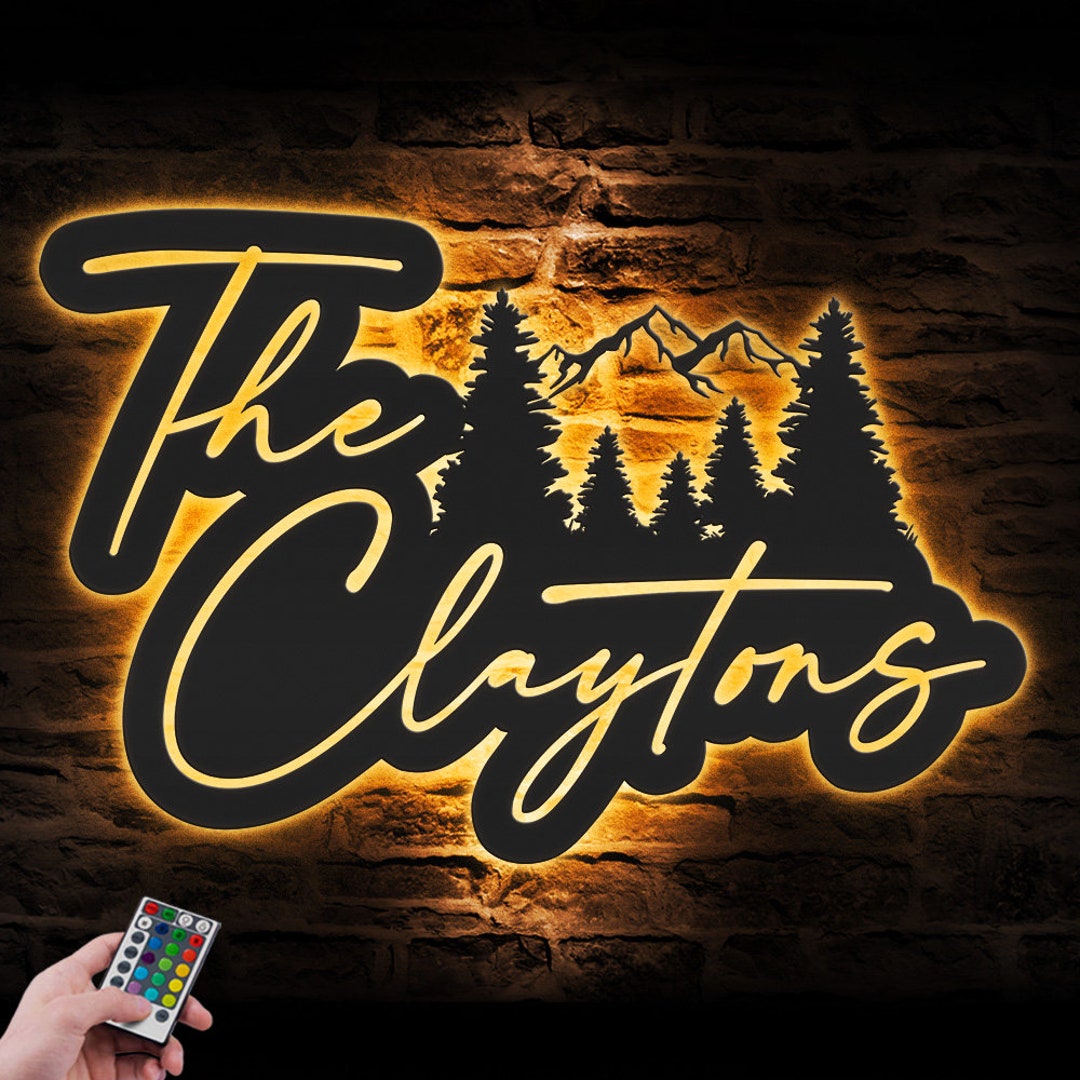 Custom Adventure Name Sign Metal Led Light Personalized Mountain Forest ...