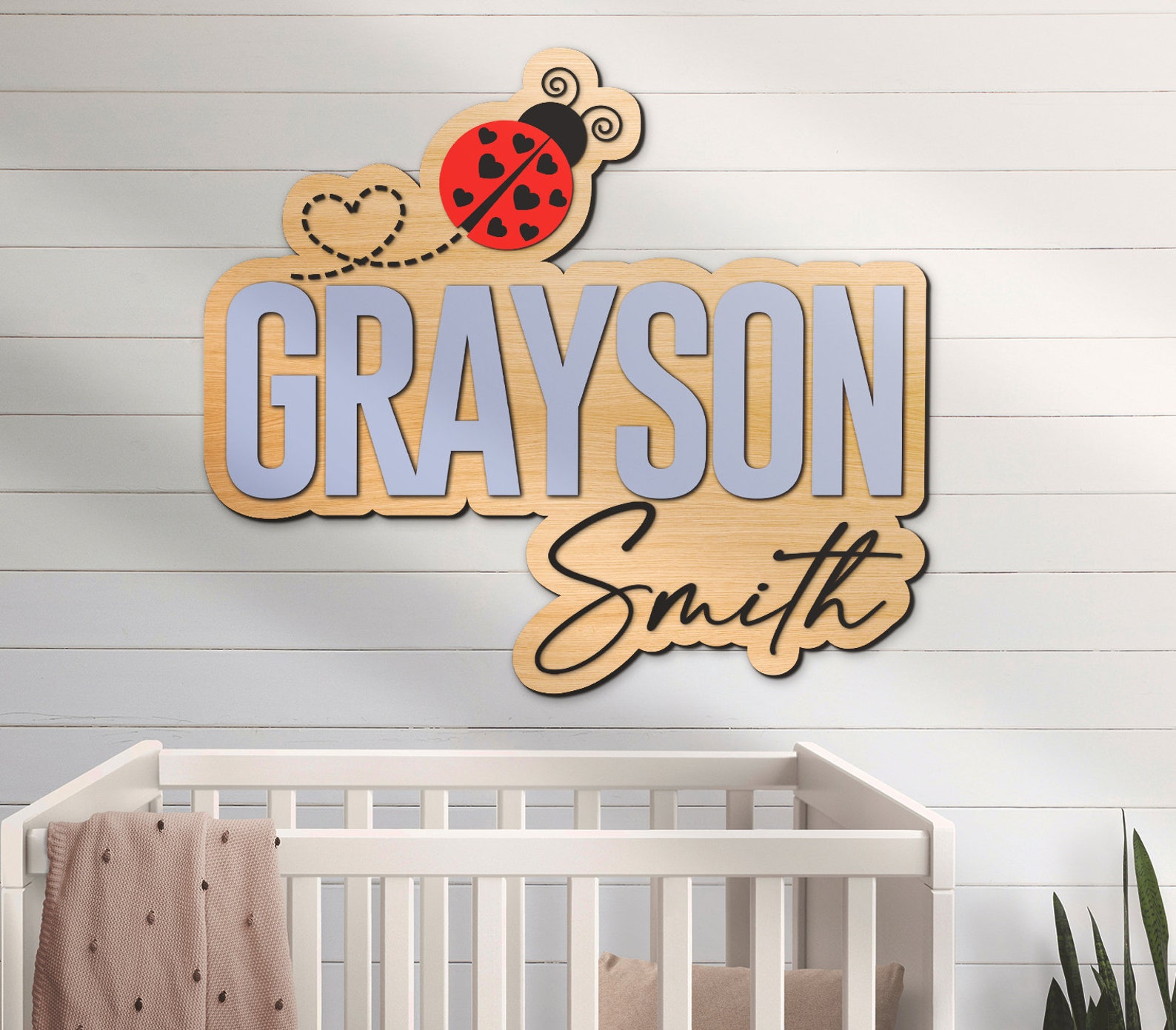 Custom Ladybug 3D Wooden Nursery Name Sign Personalized Ladybird Wood ...