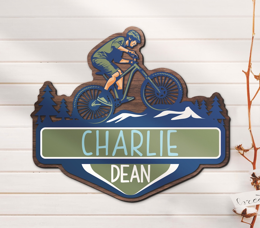Custom Mountain Biking 3D Wood Nursery Name Sign Personalized Bicycle ...