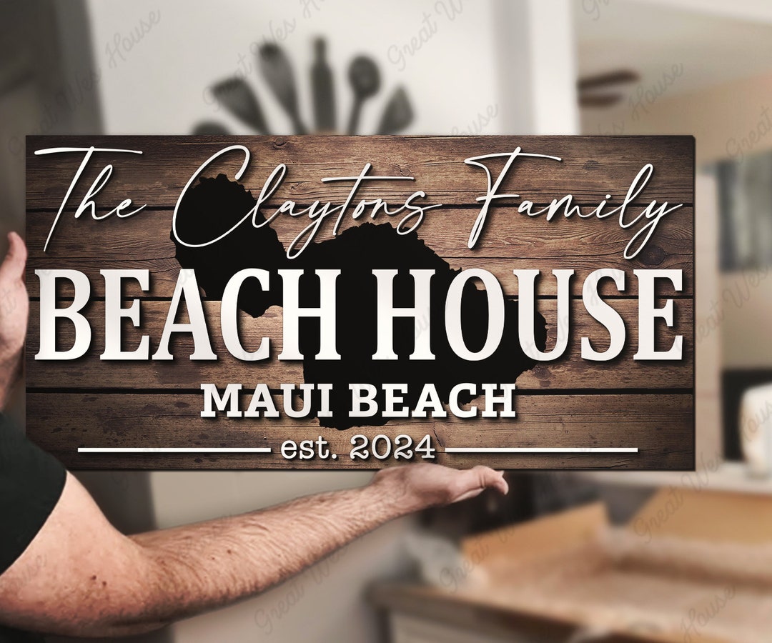Custom Maui Beach Family Cabin Name Wood Sign Personalized Hawaii Beach ...