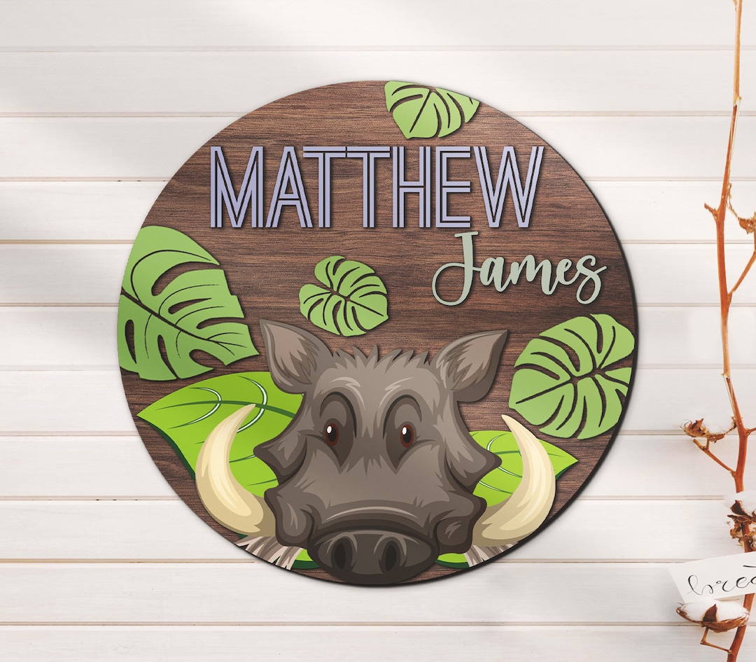 Custom Wild Boar 3D Wood Nursery Name Sign Personalized Safari Jungle ...