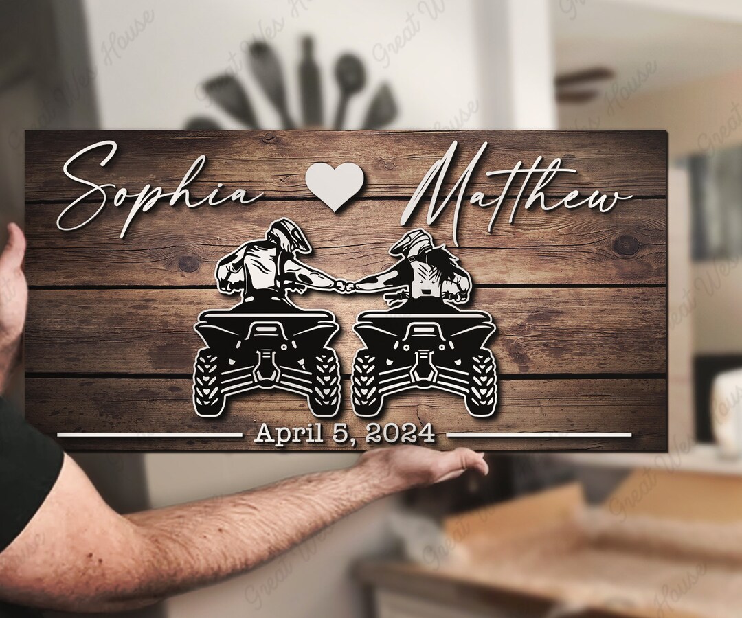 Custom 4 Wheeler Couple 3D Family Last Name Wood Sign Personalized ATV ...