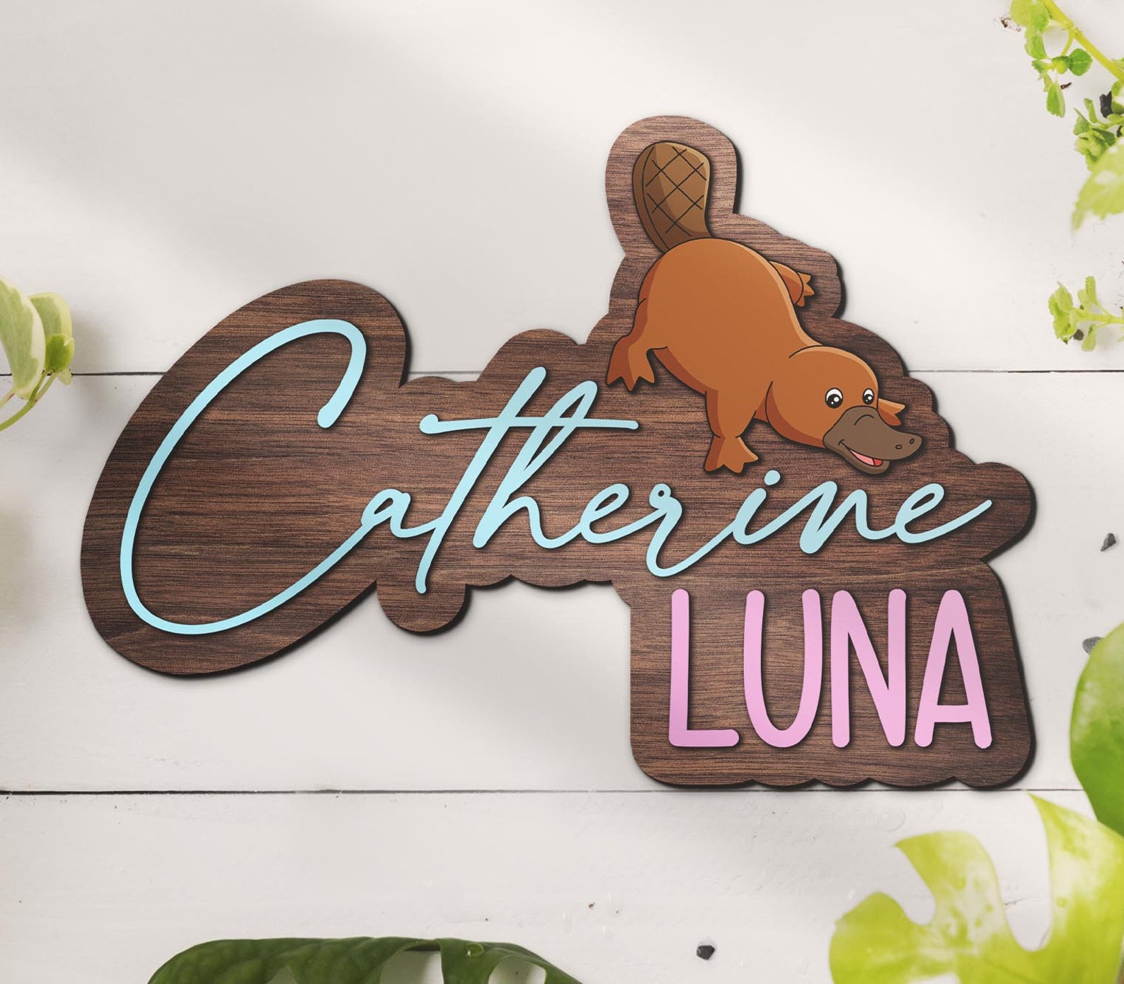 Custom Cute Platypus Wood Nursery Name Sign Personalized Large Wooden ...