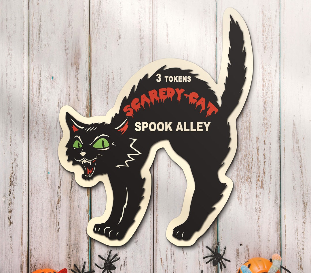 Black Scaredy-cat Spook Alley Wood Cat Sign Large Wooden Scaredy Cat ...