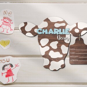 Baby Boy Cow Birth Stats Sign Nursery Announcement Cattle Tag Hospital ...