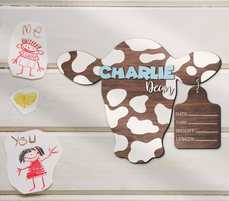 Baby Boy Cow Birth Stats Sign Nursery Announcement Cattle Tag Hospital ...