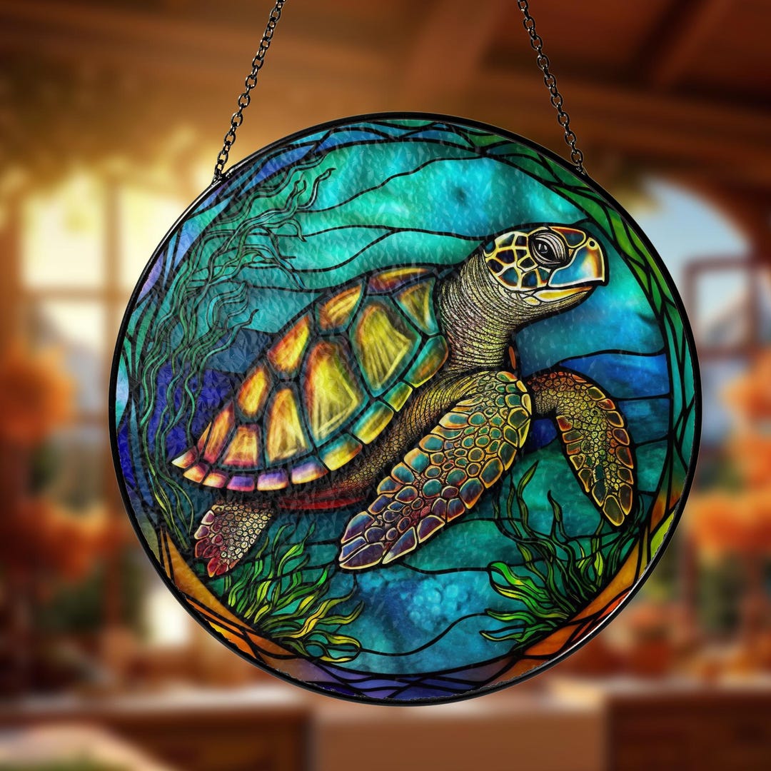 Stained Glass Sea Turtle Decor Suncatcher Turtle Window Decor Turtle ...