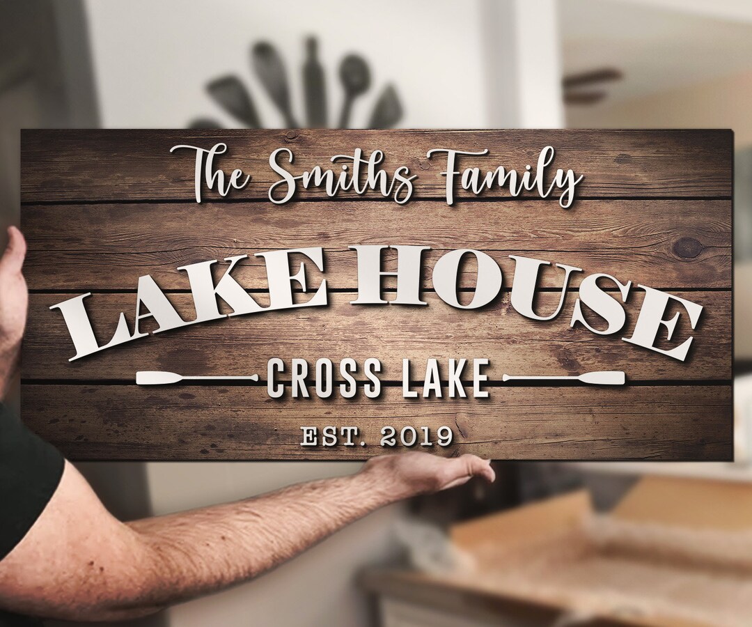 Custom Lakehouse Lodge Cabin Wood Rustic Sign Personalized Wooden ...