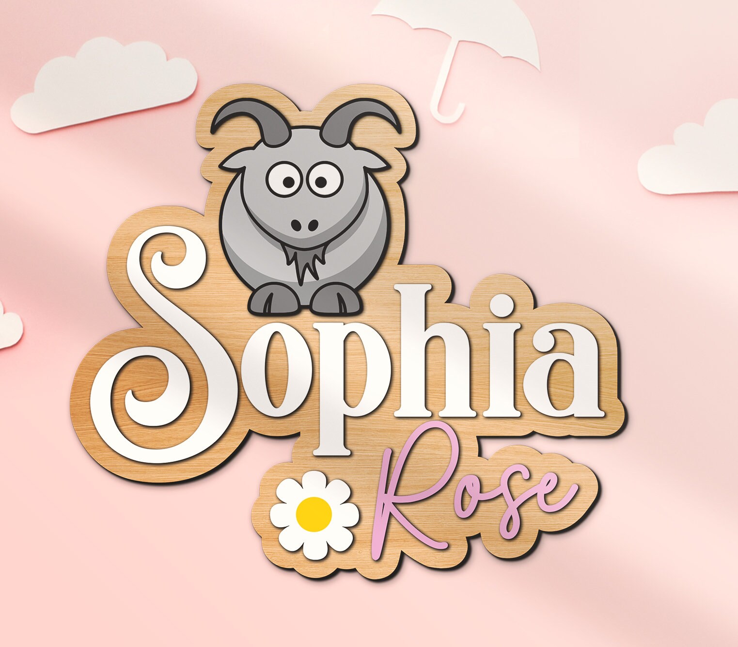 Custom Cute Goat Wood Nursery Name Sign Personalized Wooden - Etsy