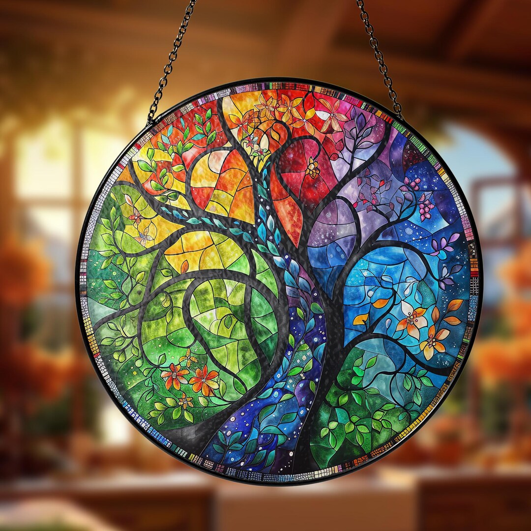 Stained Glass Tree of Life Suncatcher Family Tree Light Catcher Window ...