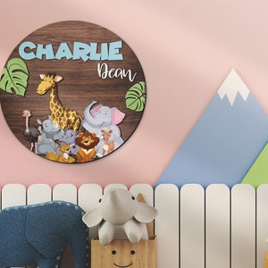 Custom Safari Animal 3D Wood Nursery Name Sign Personalized Elephant ...