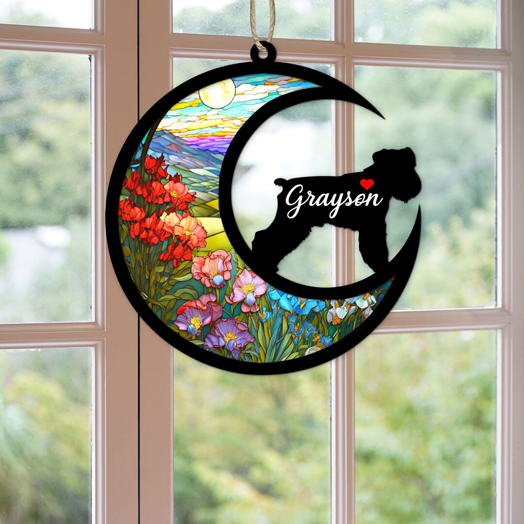 Custom Handmade Name Schnauzer Dog Decor, Pet Memorial Suncatcher, Loss ...