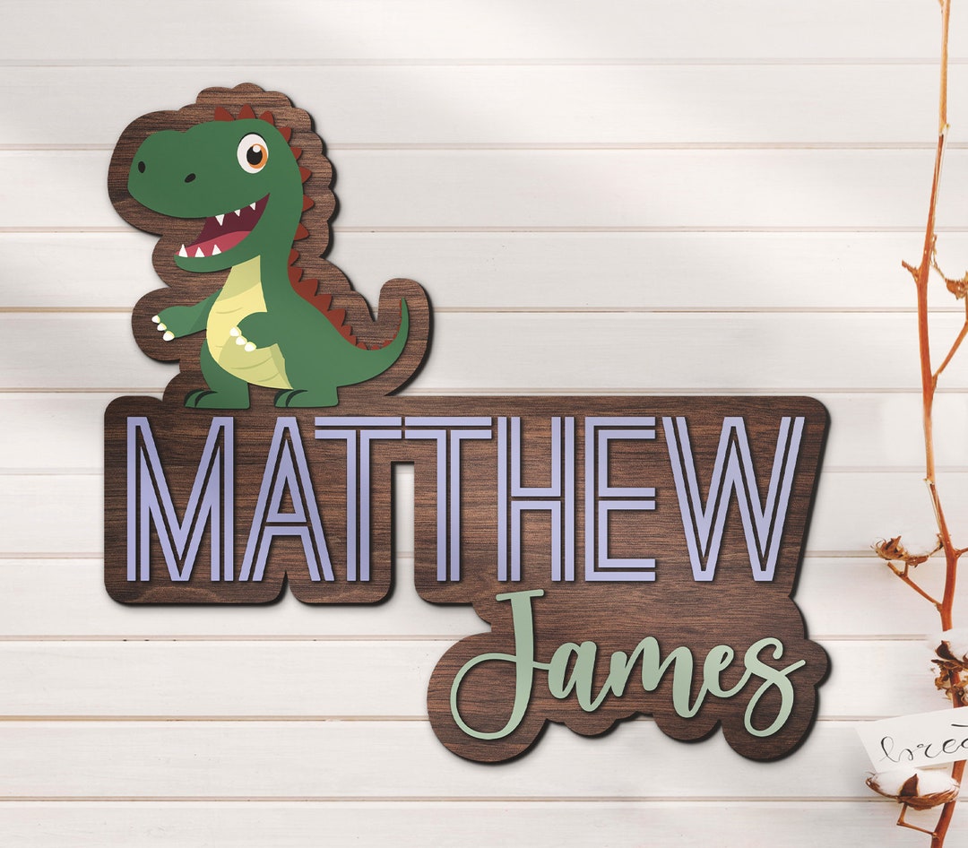 Custom T Rex Dinosaur Wooden Nursery Name Sign Personalized T-rex Wood ...
