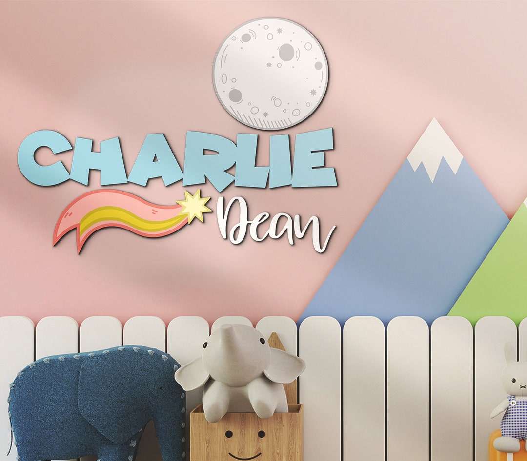 Custom Moon&star Last Name Wood Nursery Name Sign Personalized ...