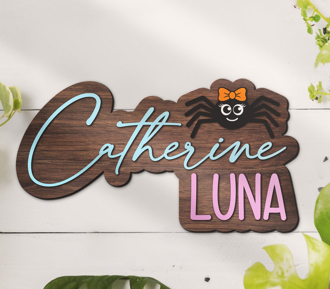 Custom Cute Spider With Bow Wooden Nursery Name Sign Personalized ...