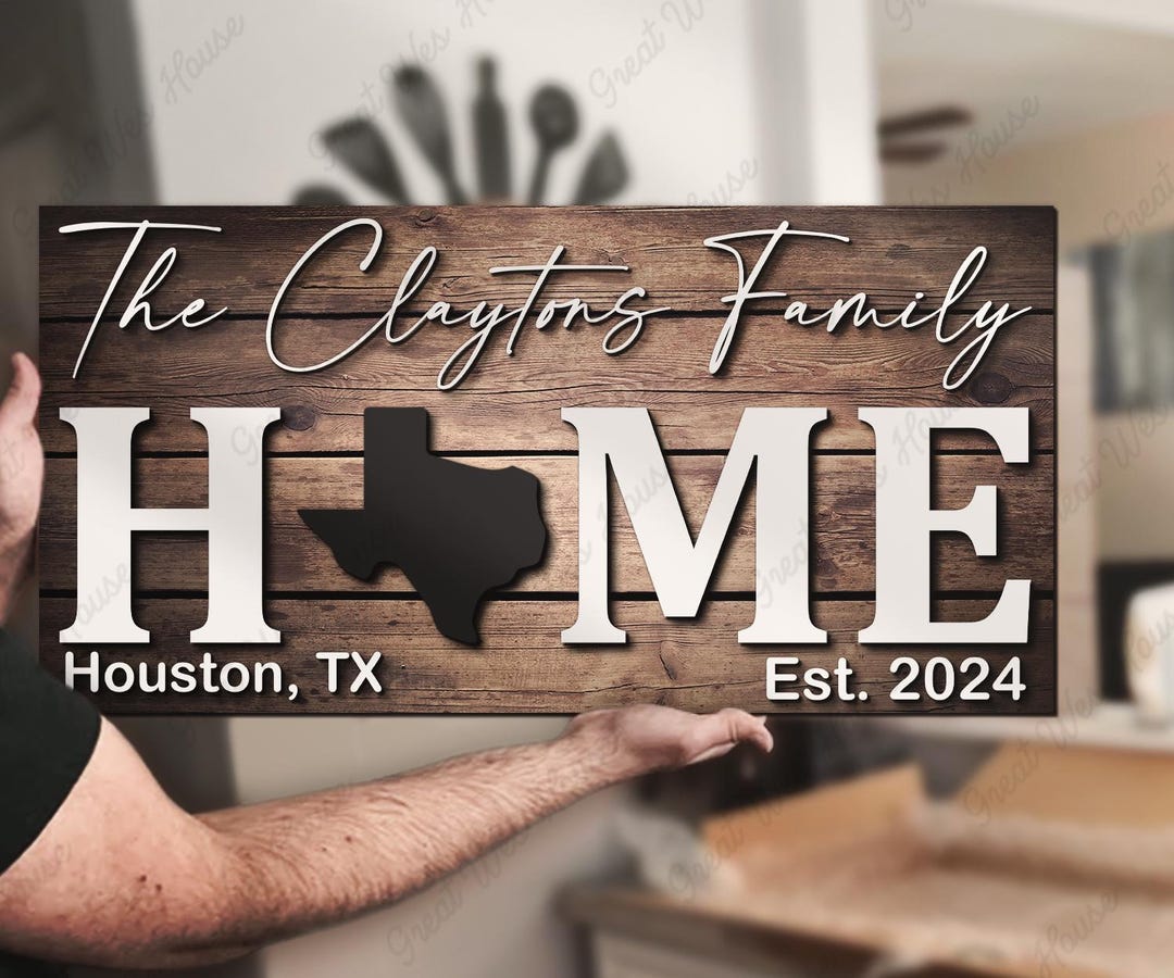 Custom Texas State Home Family Last Name Wood Sign Personalized Map ...