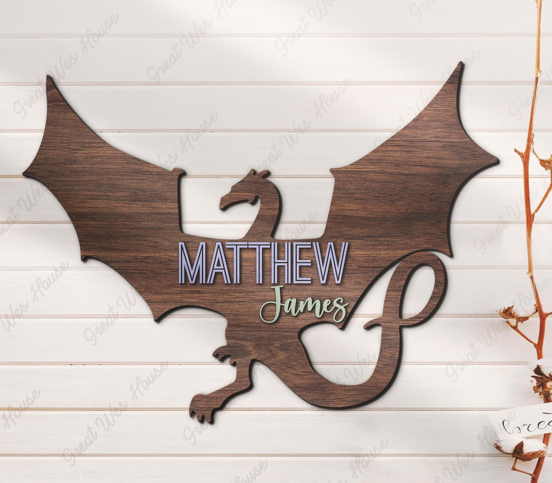 Custom Dragon 3D Kid Wood Nursery Name Sign Personalized Large Dragon ...