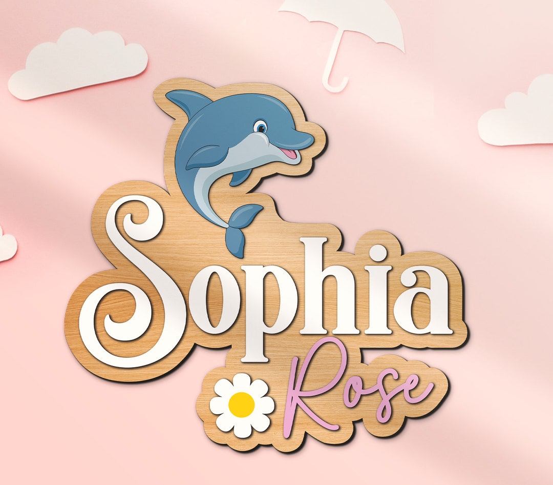 Custom Cute Dolphin Wood Nursery Name Sign Personalized Wooden Home ...
