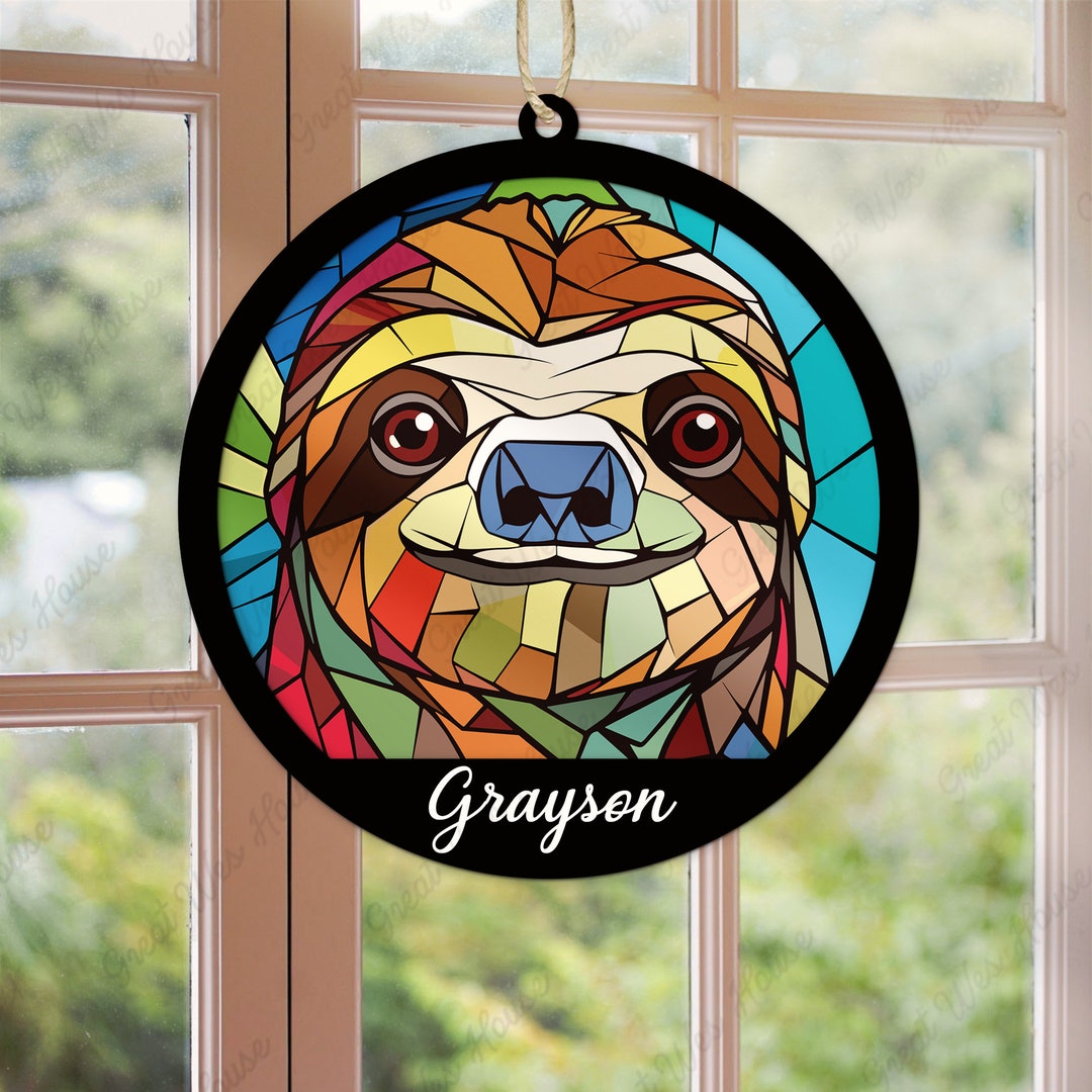 Custom Faux Stained Glass Sloth Decor Pet Memorial Suncatcher Loss of ...
