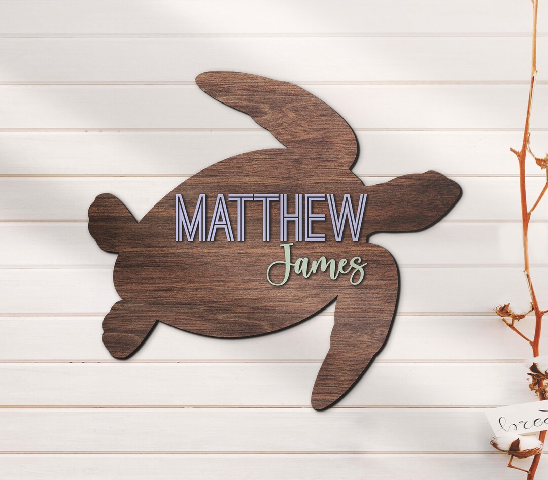 Customturtle 3D Kid Wood Nursery Name Sign Personalized Large Beach ...