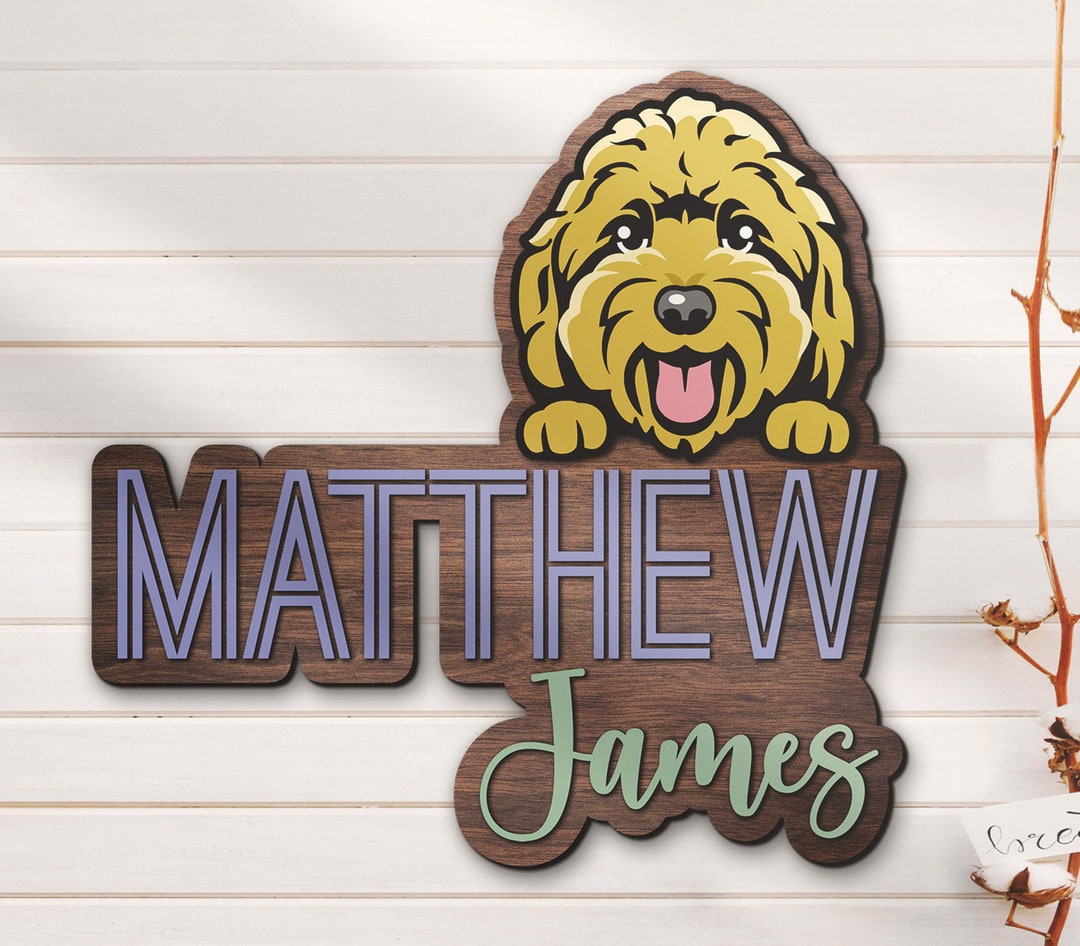 Custom Golden Doodle Wood Nursery Name Sign Personalized Wooden ...