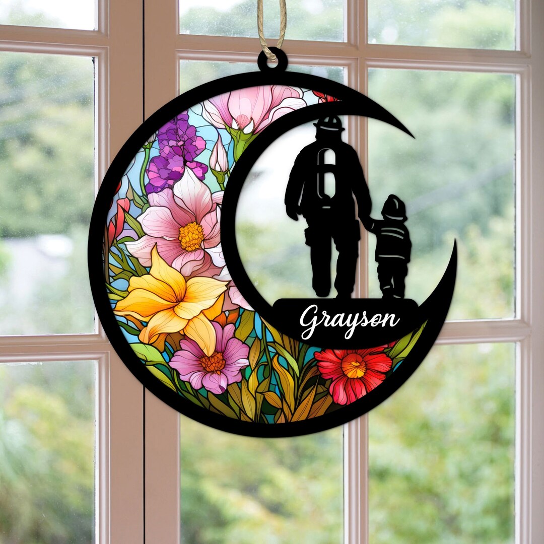 Custom Handmade Name Firefighter With Son Decor, Fireman Memorial ...