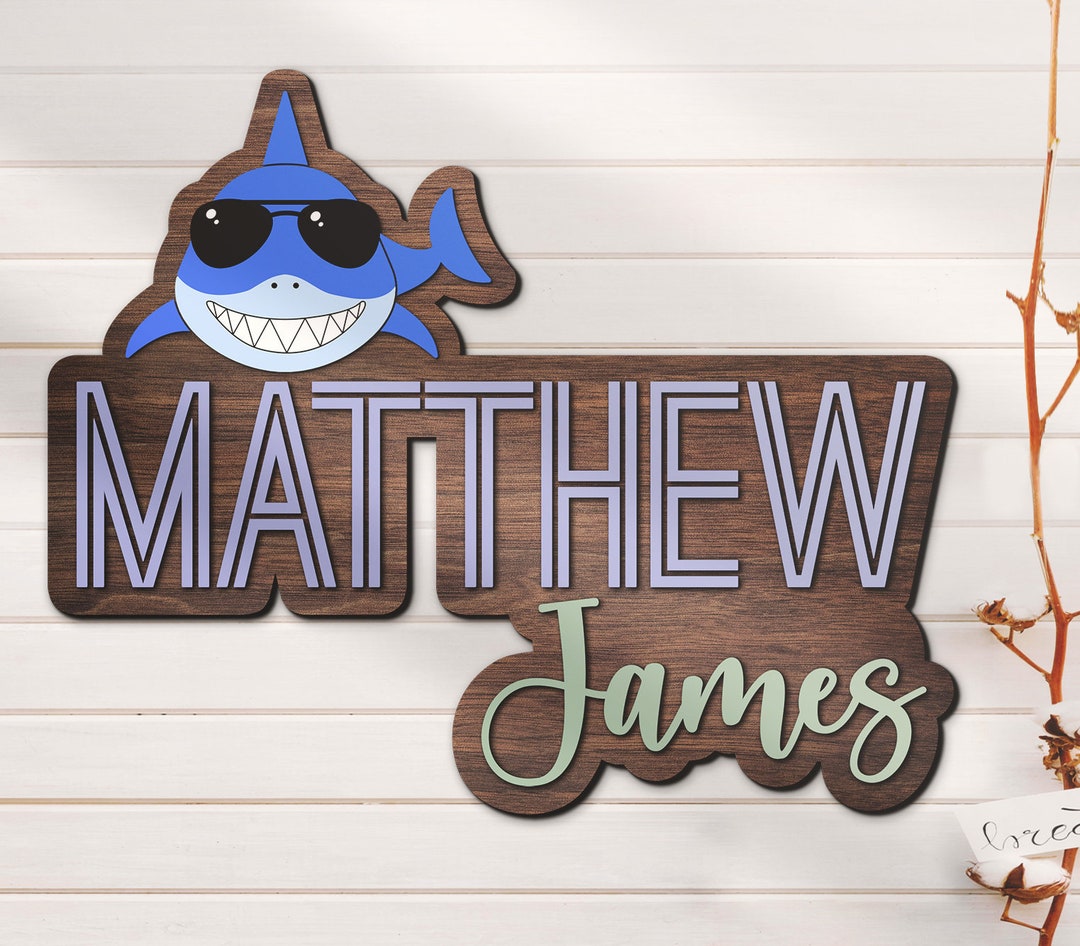 Custom Cute Shark 3D Wooden Nursery Name Sign Personalized Beach Summer ...