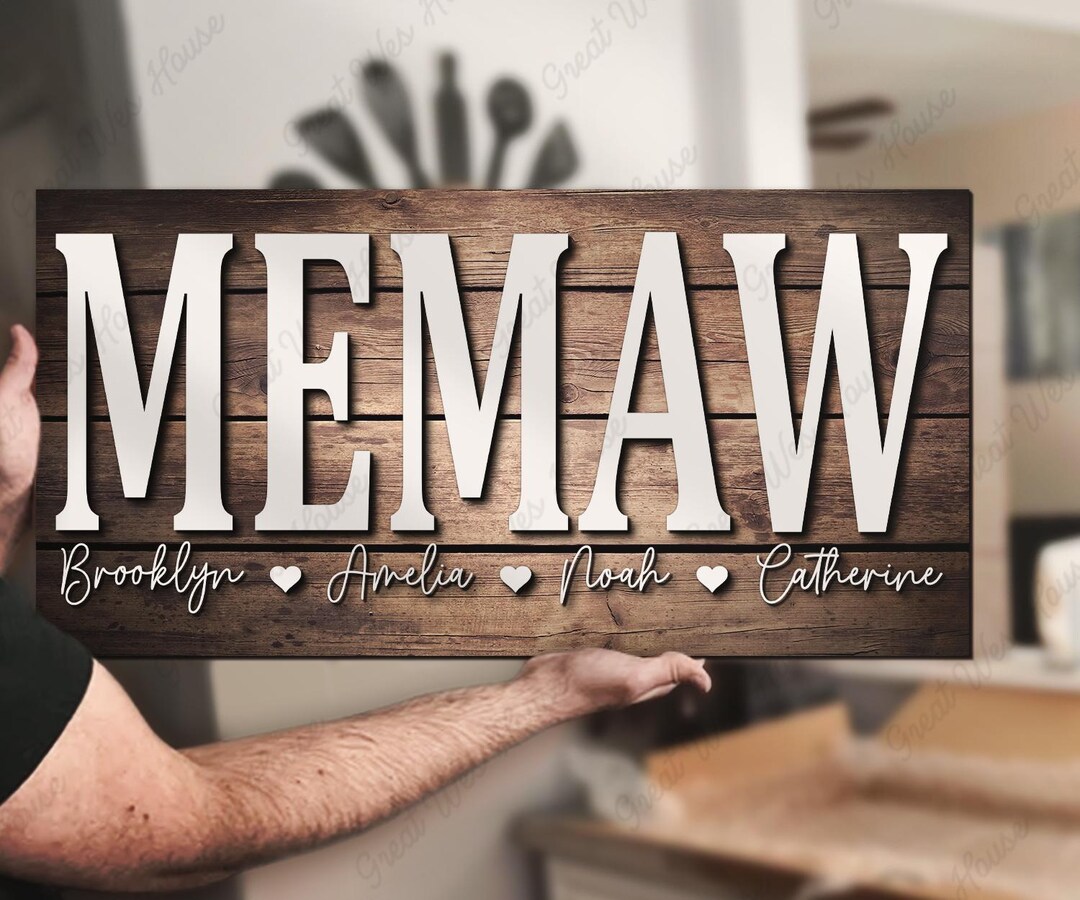 Custom Memaw Mothers Day Kid 3D Name Wood Sign Personalized Mothers Day ...