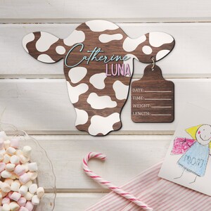 Baby Boy Cow Birth Stats Sign Nursery Announcement Cattle Tag Hospital ...