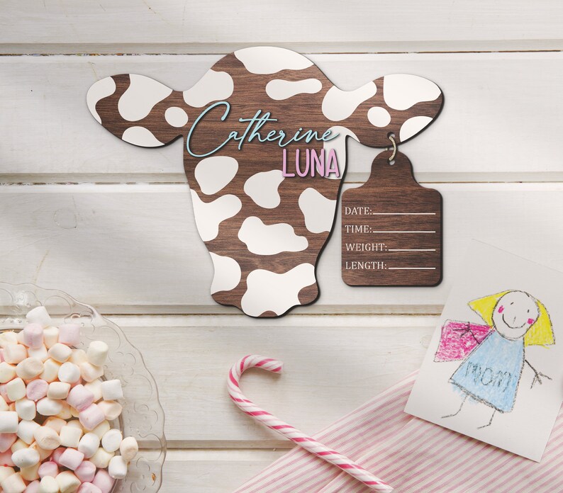 Baby Boy Cow Birth Stats Sign Nursery Announcement Cattle Tag Hospital ...