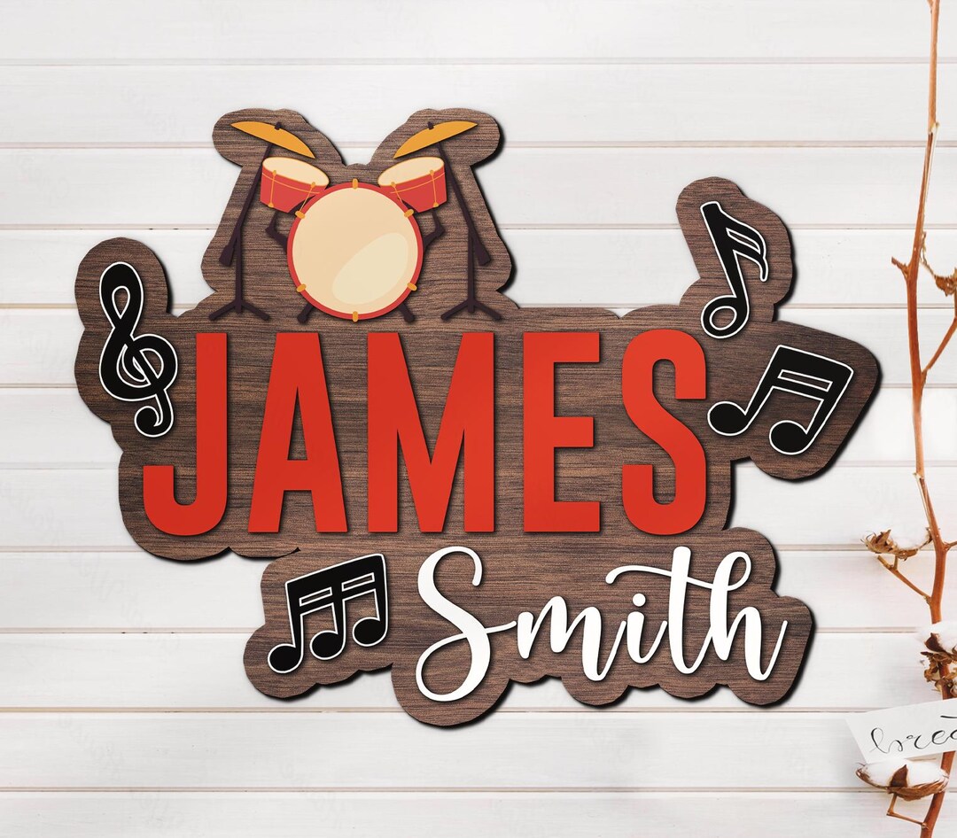 Custom Drums Wood Nursery Name Sign Personalized Drummer Name Wooden ...