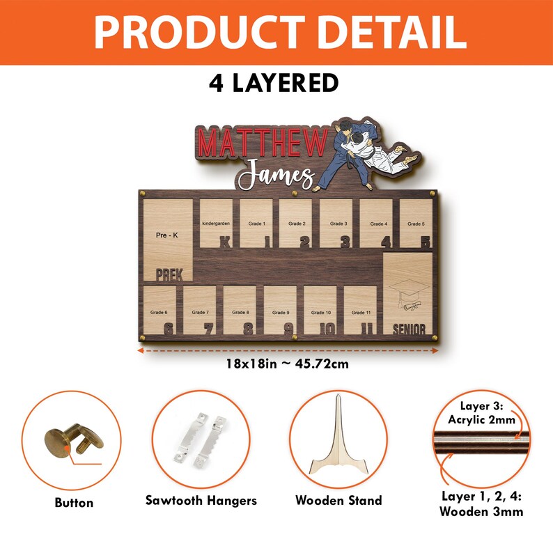 Custom BBJJ Jiu-jitsu School Years Frame Prek12 to Senior Graduation ...