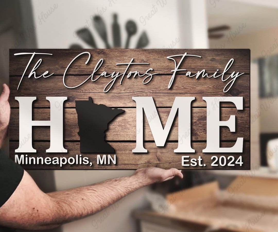 Custom Minnesota State Home Family Last Name Wood Sign Personalized Map ...