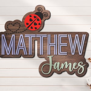 Custom Ladybug 3D Wooden Nursery Name Sign Personalized Ladybird Wood ...