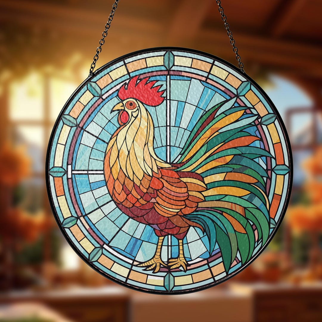Stained Glass Rooster Decor Pet Memorial Suncatcher Loss of Pet ...
