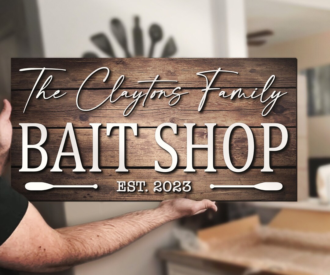 Custom Bait Shop Name Sign Personalized Garage Sign Large Wooden Bait ...