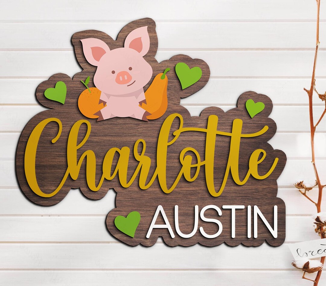 Custom Cute Pig 3D Wood Nursery Name Sign Personalized Farm Animal ...