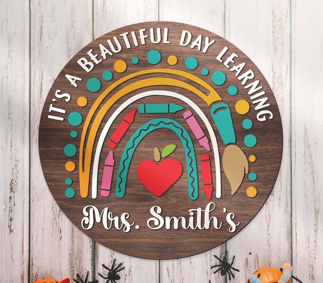 Custom Art Teacher Wood Sign Personalized Teachers Rainbow Nursery Room ...