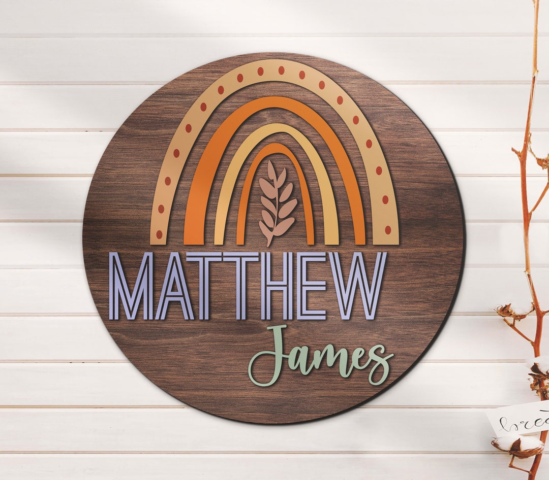 Custom Boho Rainbow 3D Wood Nursery Name Sign Personalized Large Wooden ...