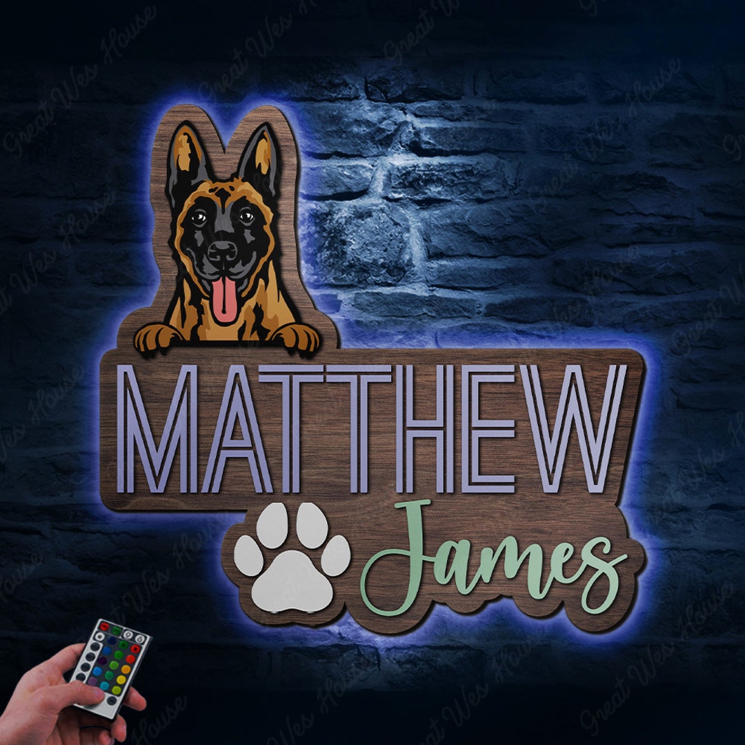Custom Belgian Malinois Wood Nursery Name LED Lights Sign Personalized ...