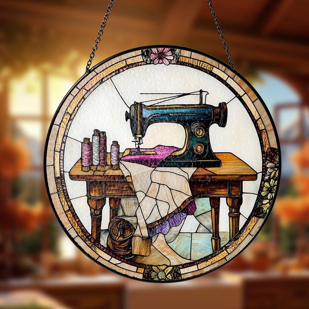 Sewing Machine Stained Glass Suncatcher Window Hanging Decor Wild ...