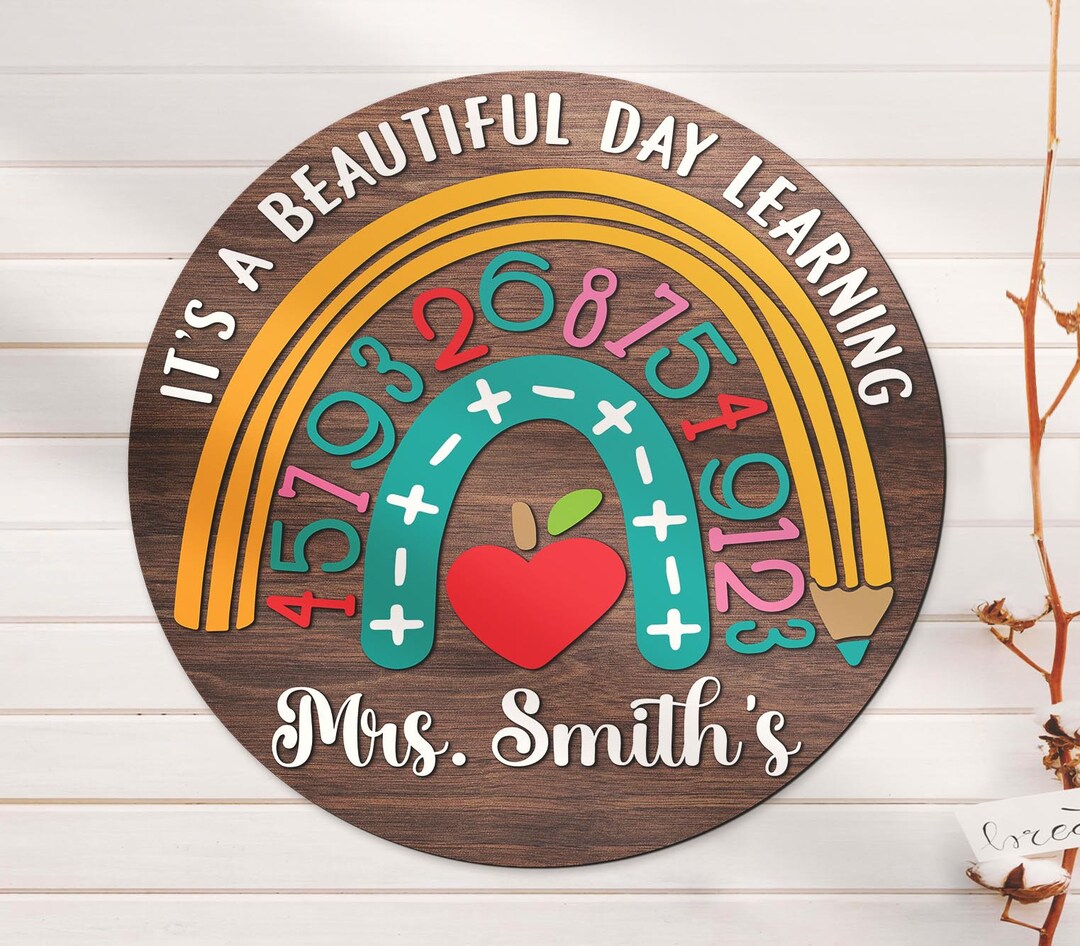 Custom Math Teacher Wood Sign Personalized Teachers Rainbow Nursery ...