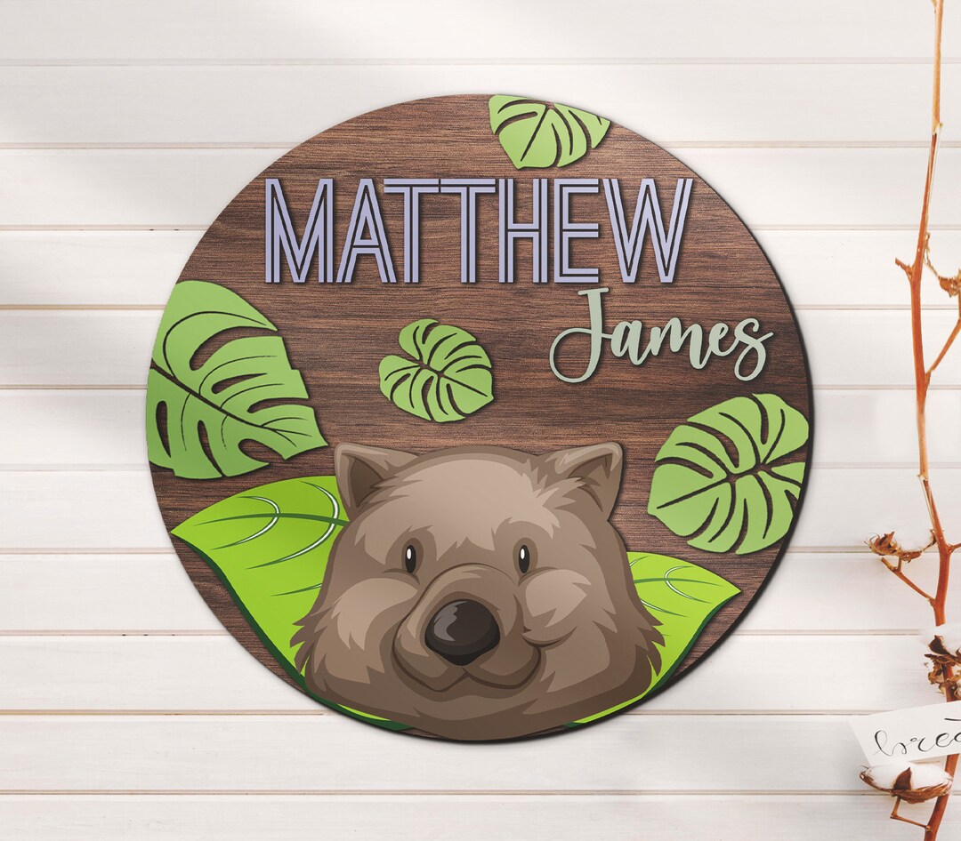 Custom Wombat 3D Wood Nursery Name Sign Personalized Safari Jungle ...