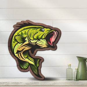 Bass Fishing Wood Fish Sign Large Wooden Fisher Name Hanging Door ...